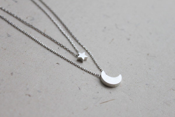 Simple Crescent With Star Pendant Double Layers Chain - Etsy