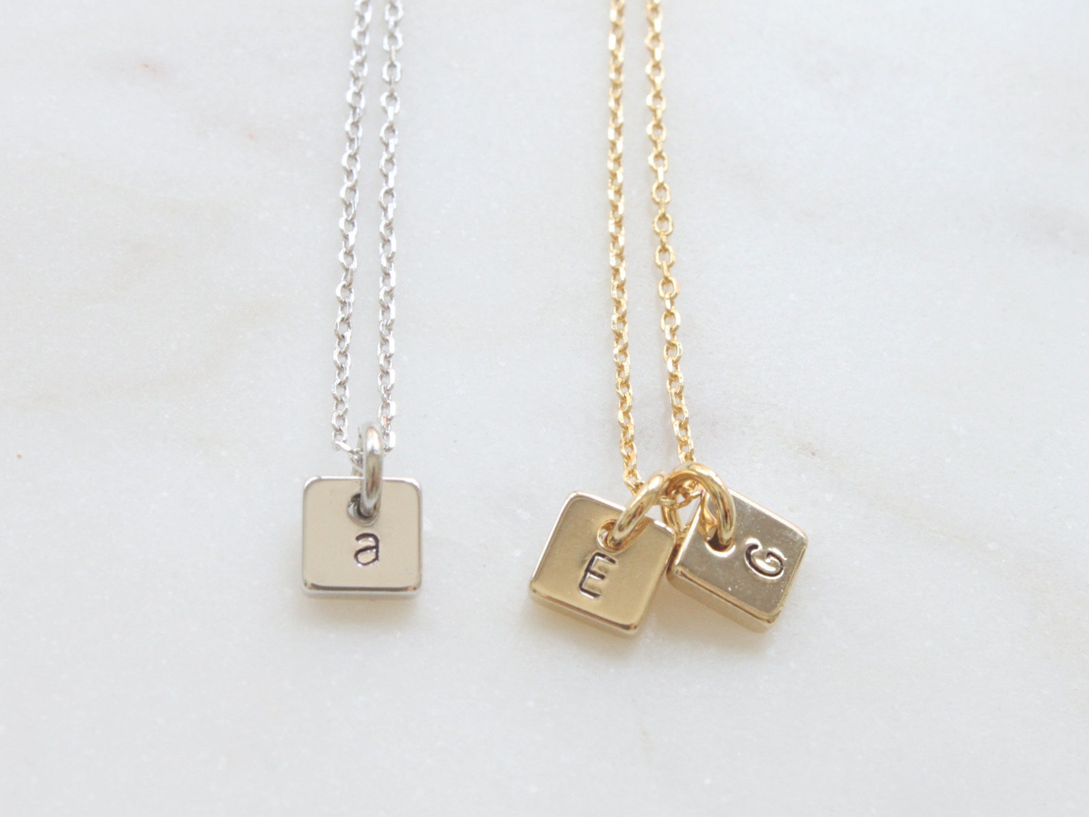 Personalized Initial Square Necklace: Custom Engraved Letter Tag - Etsy