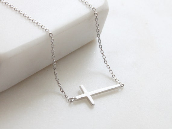 Sideways Cross Necklace Horizontal Cross Necklace Cross | Etsy