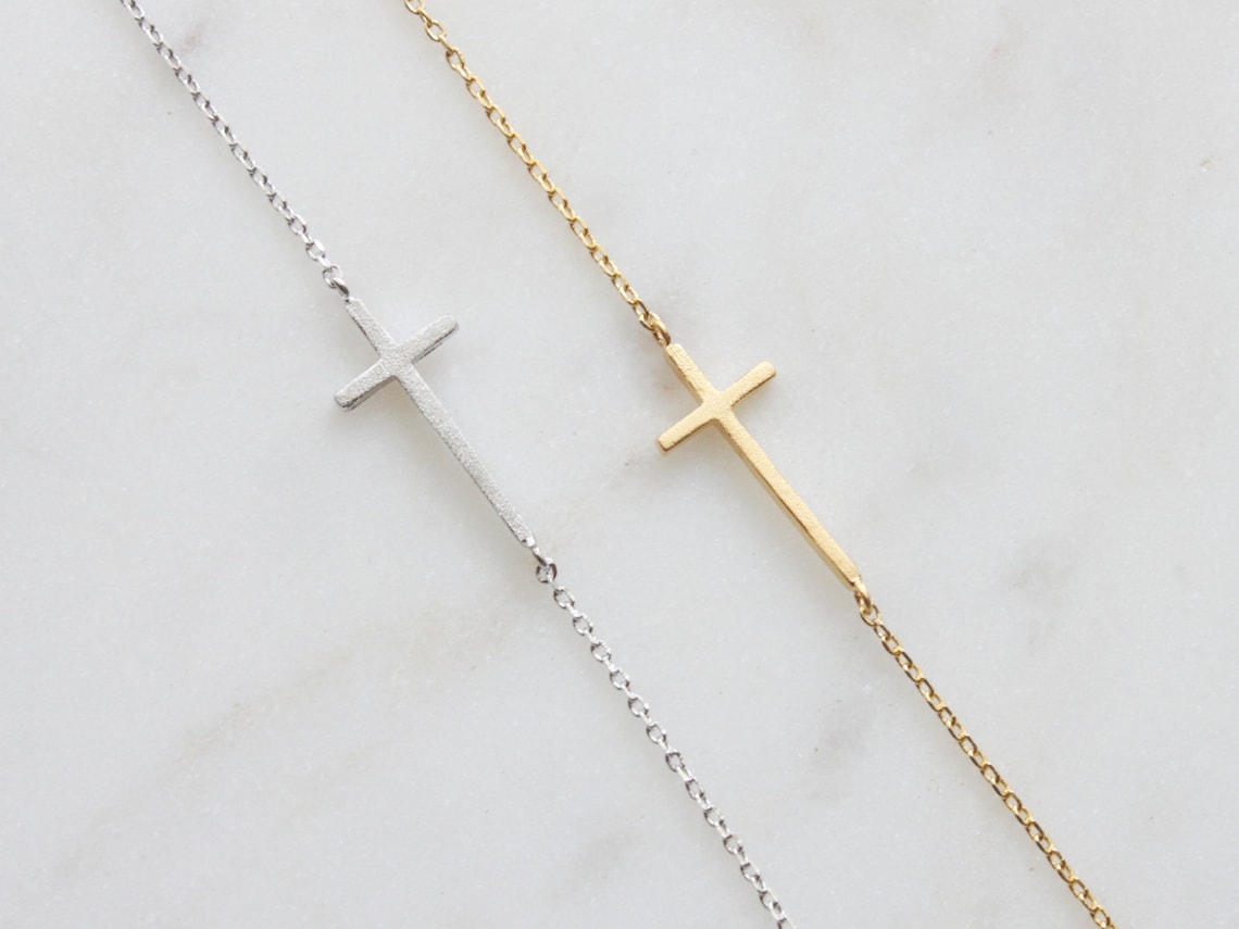 Sideways Cross Necklace Gold Horizontal Cross necklace | Etsy
