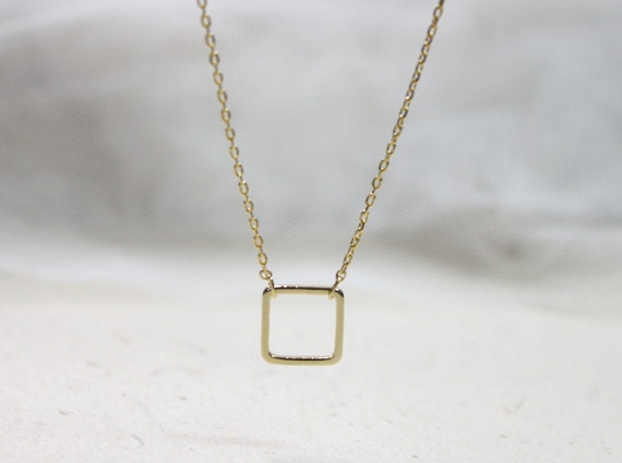 Simple Modern Jewelry - Gold Square Ring Necklace, Open Square Necklace ...