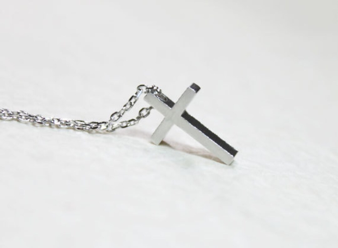 Simple Silver Cross Necklace, Tiny Silver Cross Pendant, Religious ...