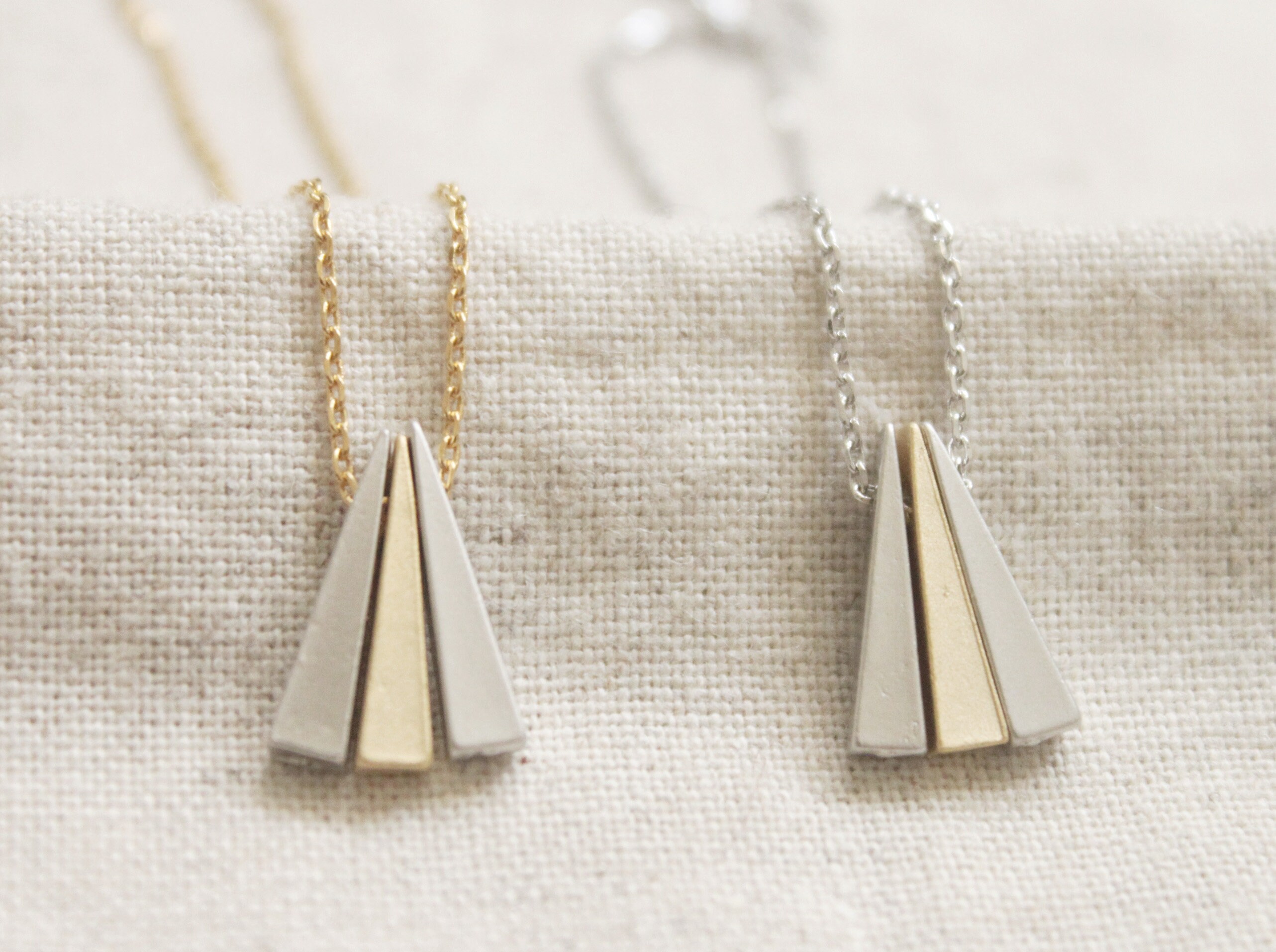 Tiny Trio Triangle Necklace : Simple Geometric Triple Triangular Shape ...