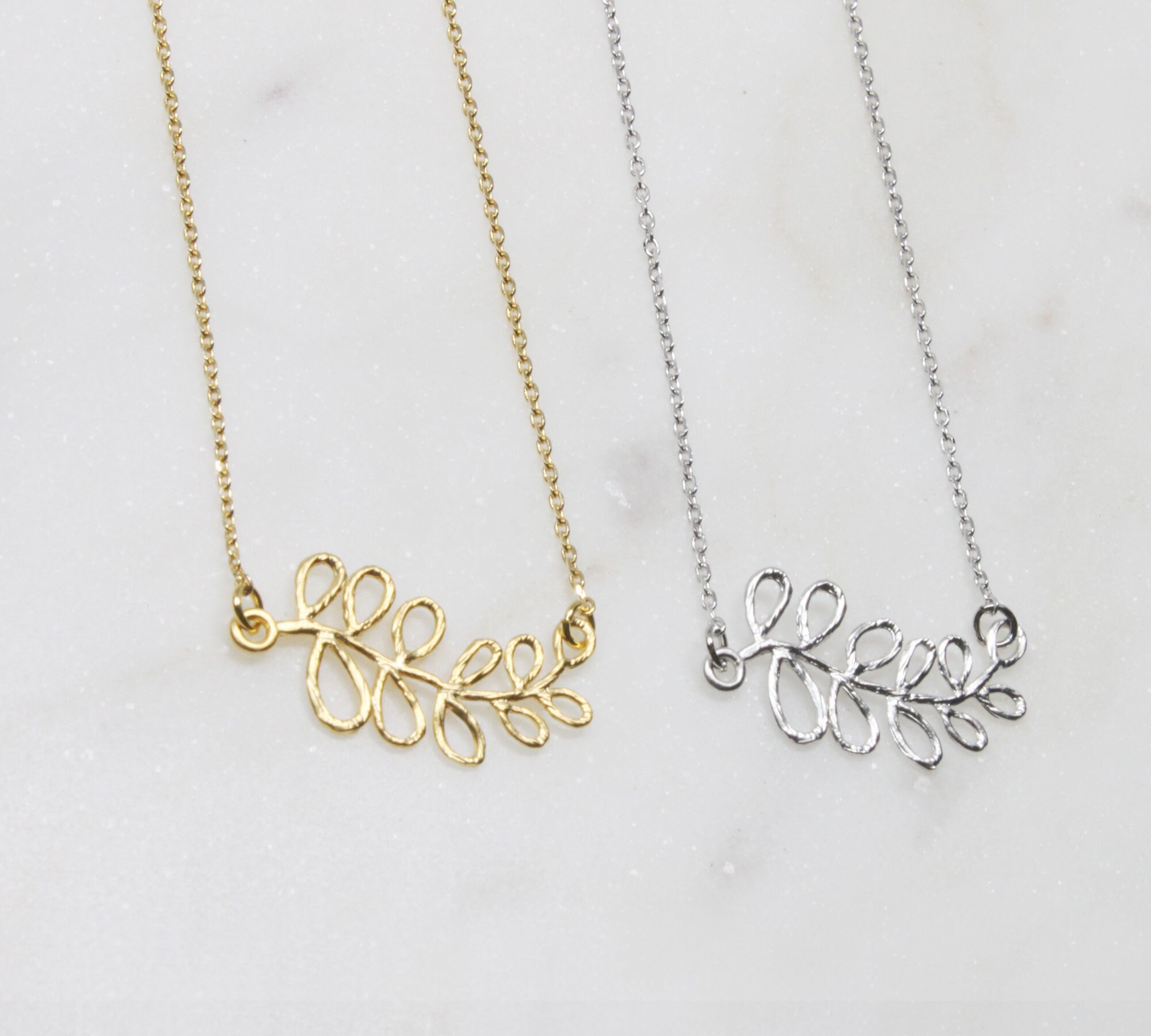 Simple Branch Necklace Horizontal Leaf Necklace Sideways | Etsy