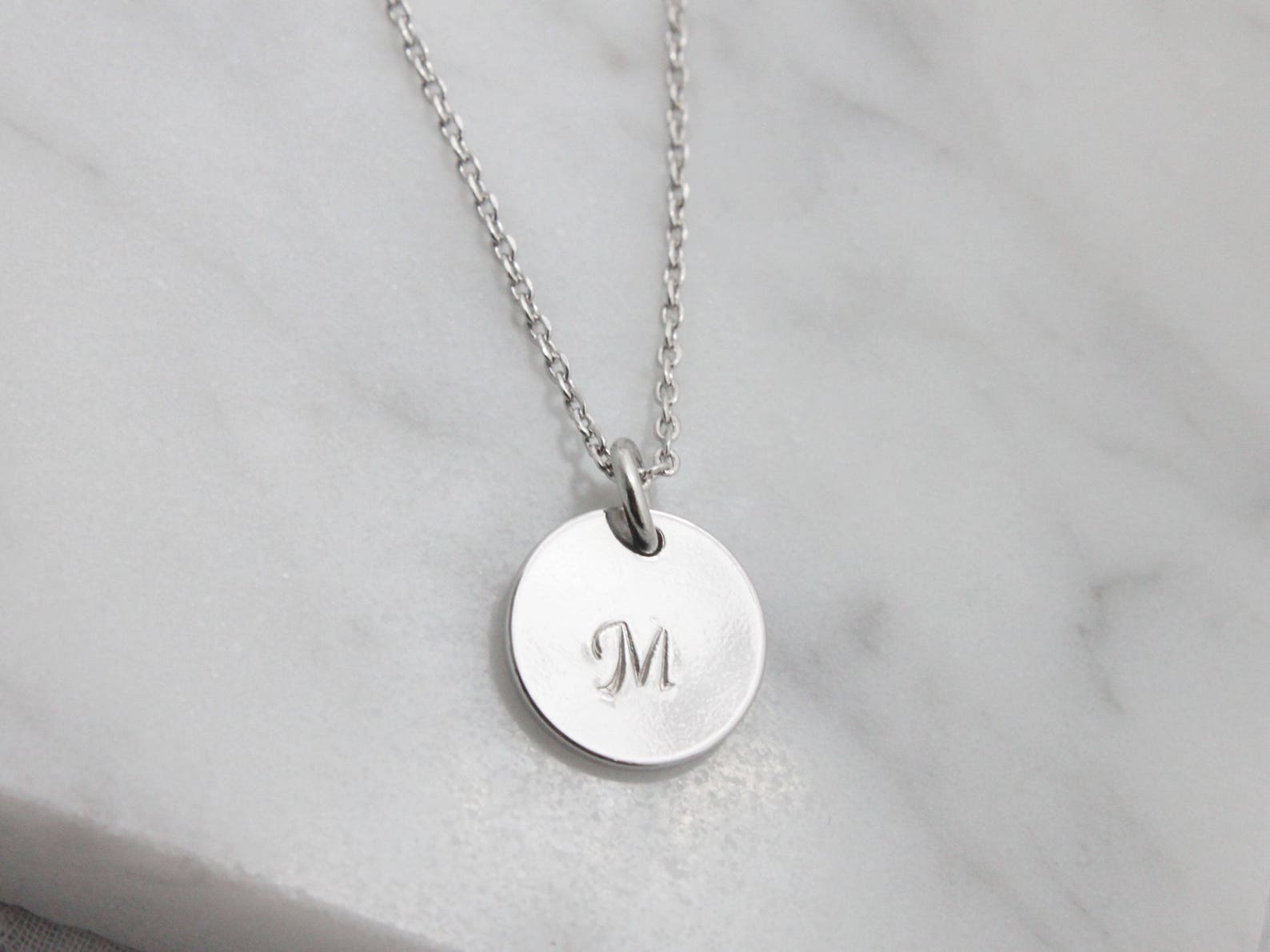 Personalized Initial Silver Coin Disc Necklace Custom Initial - Etsy