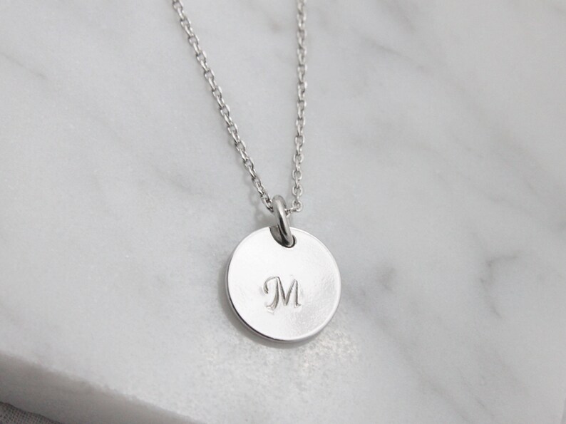 Personalized Initial Silver Coin Disc Necklace Custom Initial - Etsy