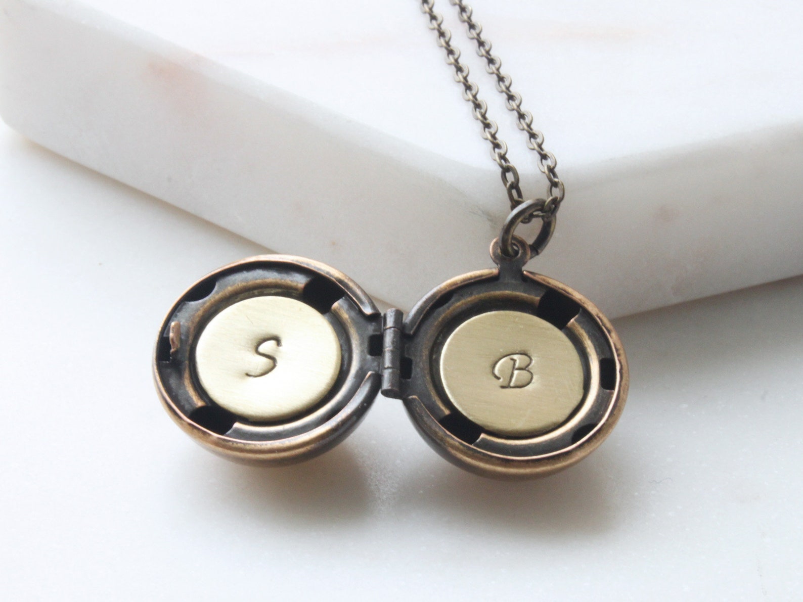 Vintage style Ball Locket Simple Ball Initial Locket Long | Etsy