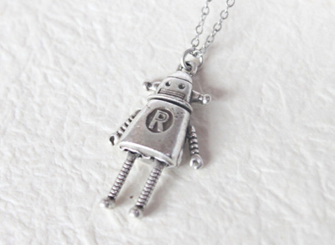 Vintage Style Robot Necklace Silver Robot Pendant Gift for | Etsy