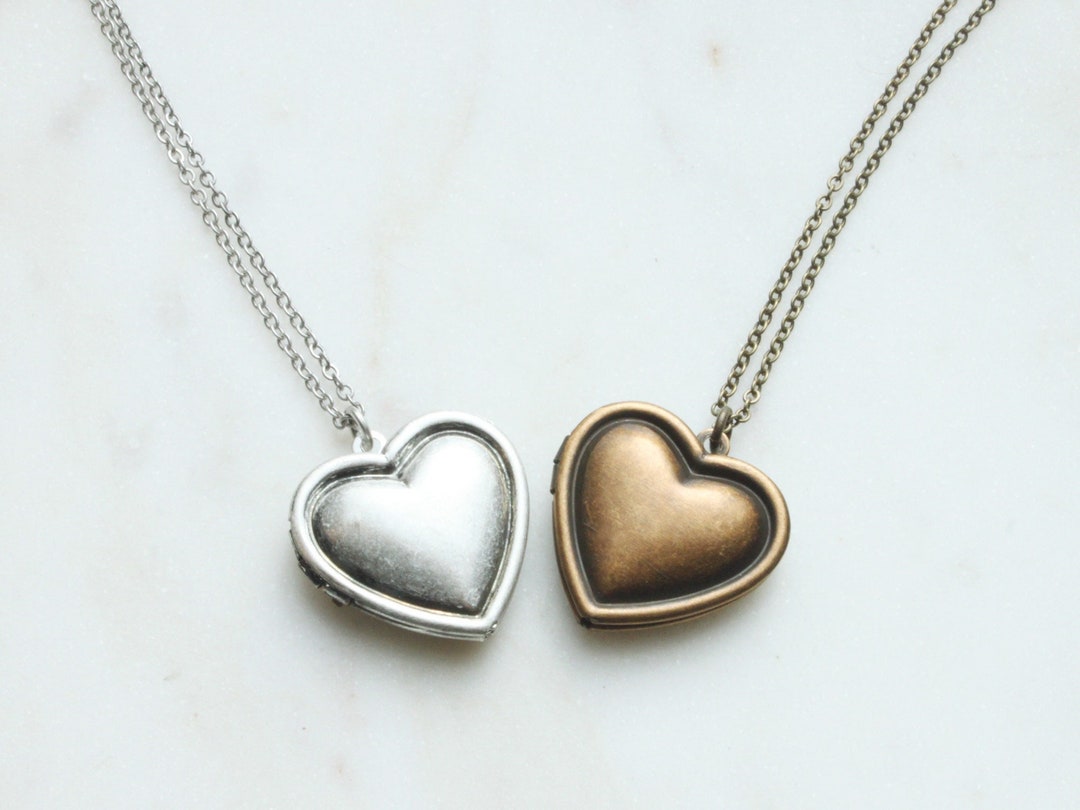 Vintage Style Simple Heart Locket / Silver Heart Locket Initial Disc ...