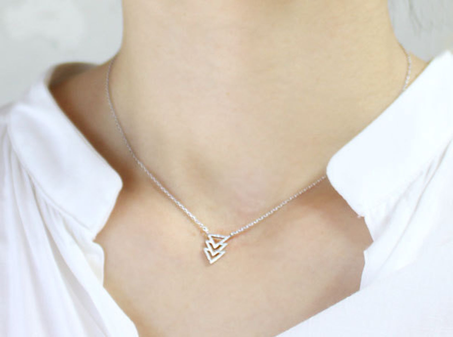 Three Triangle Arrow Necklace, Triple Triangle Pendant, Inverted ...