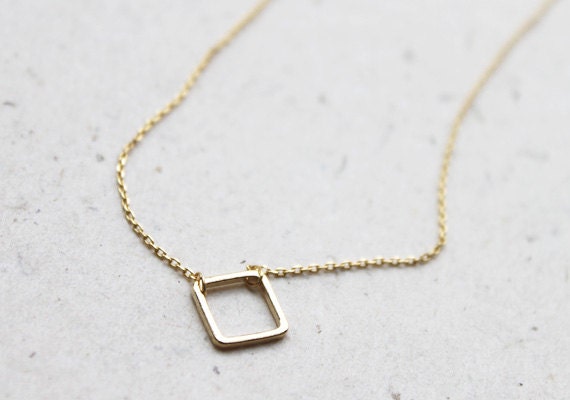Simple Modern Jewelry Gold Square Ring Necklace Open Square | Etsy