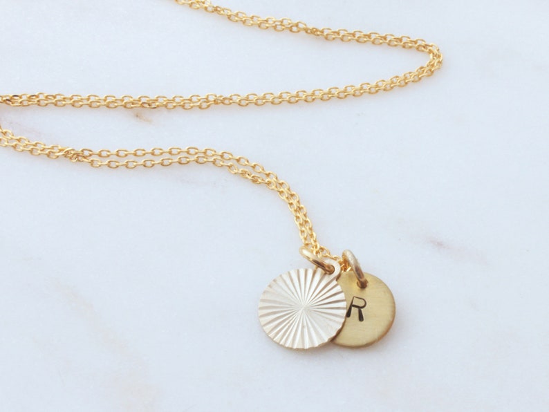 Personalized Simple Disc Round Drops Necklace, Gold Initial Disc Coin ...