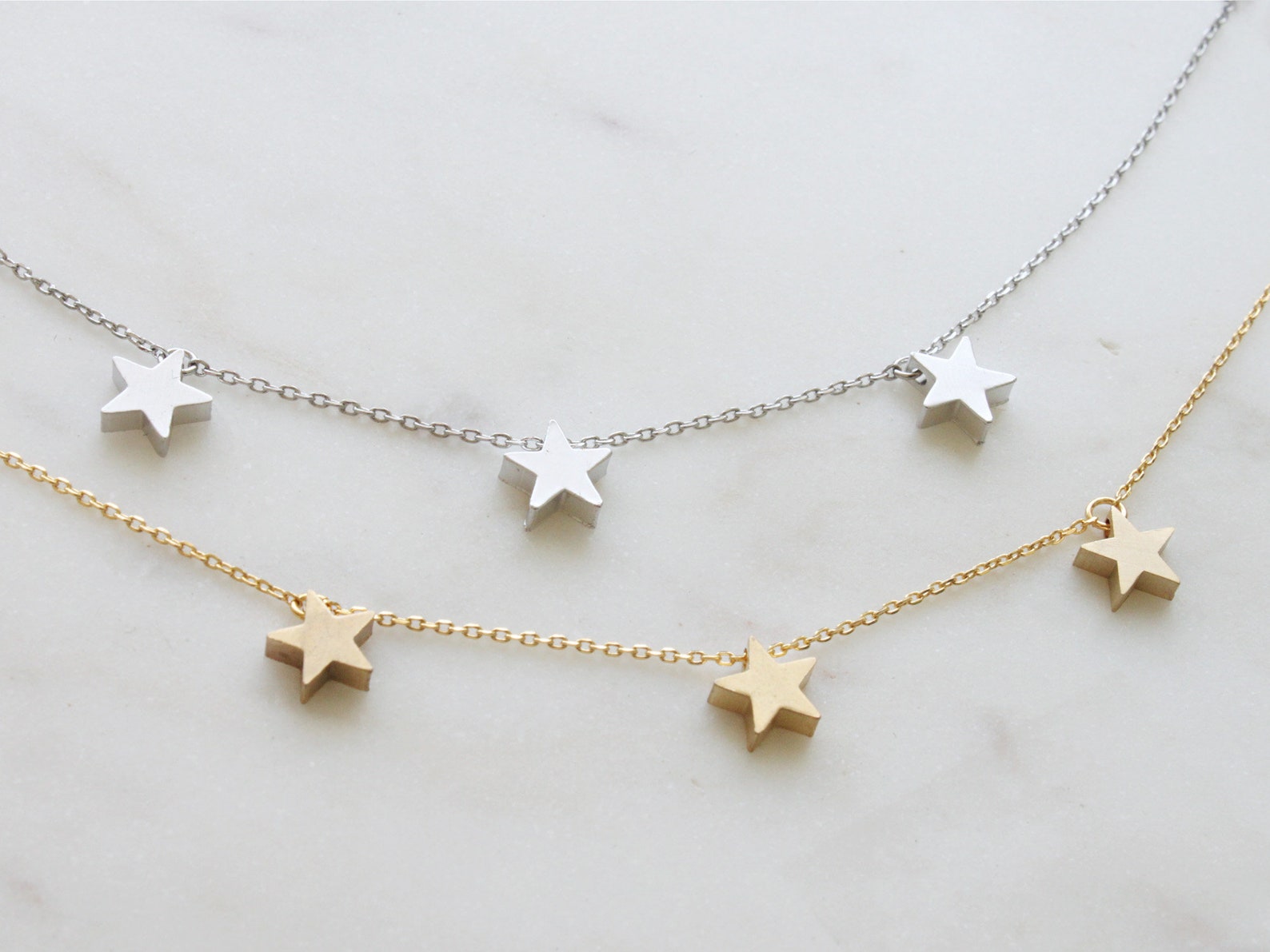 Simple Three STAR Necklace Silver Triple Star Necklace Trios | Etsy