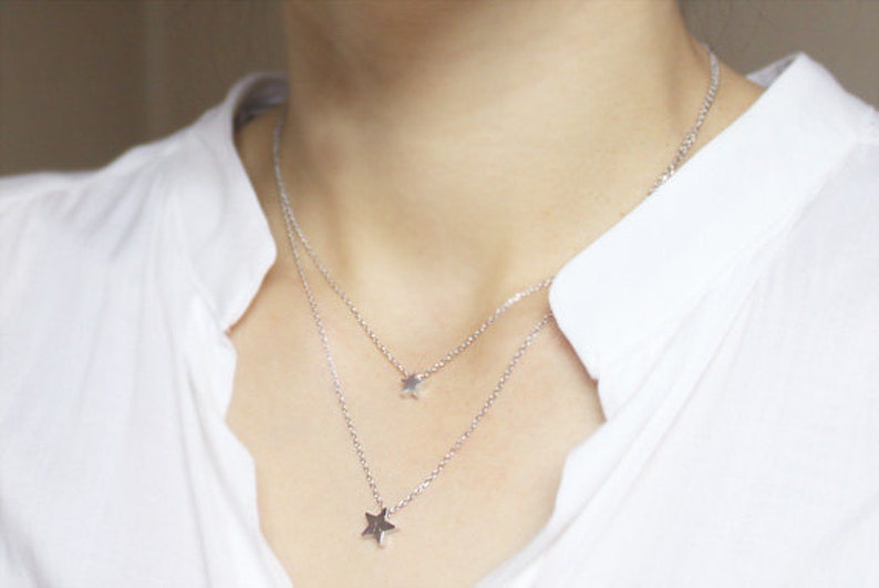 Simple Two Star Double Layers Chain Necklace Star Layered - Etsy