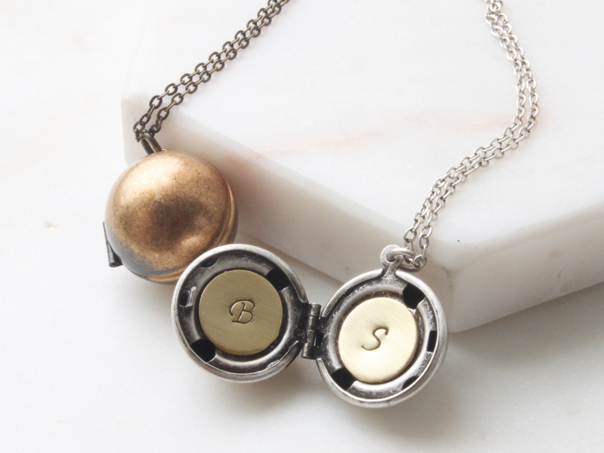 Vintage style Ball Locket Simple Ball Initial Locket Long | Etsy