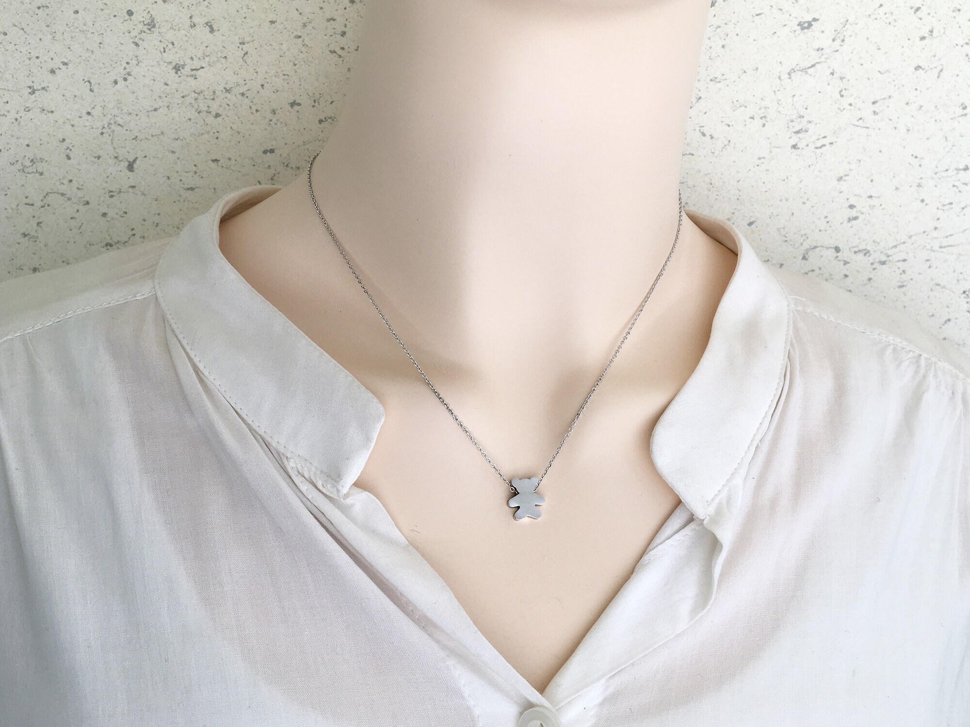 Cute Teddy bear with Simple Black chain Necklace Simple | Etsy