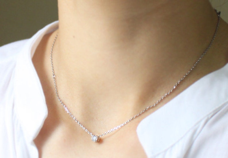 Tiny Crystal Charm Necklace Minimalist Jewelry Simple - Etsy