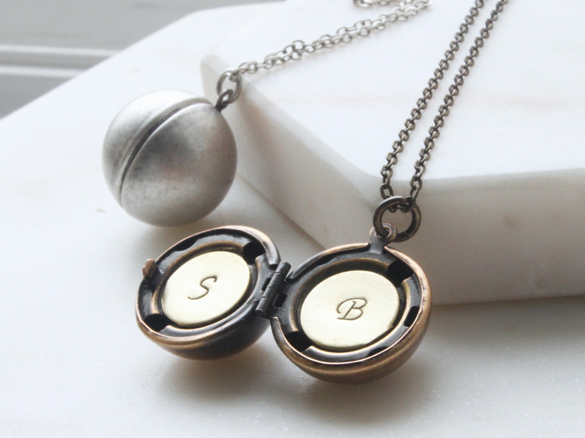 Vintage style Ball Locket Simple Ball Initial Locket Long | Etsy