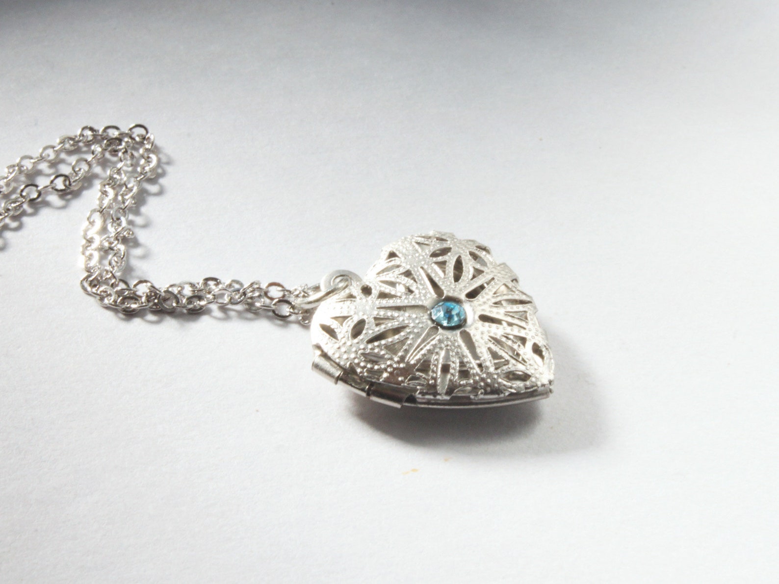 Birthstone Filigree Silver Heart Locket / Personalized Heart | Etsy