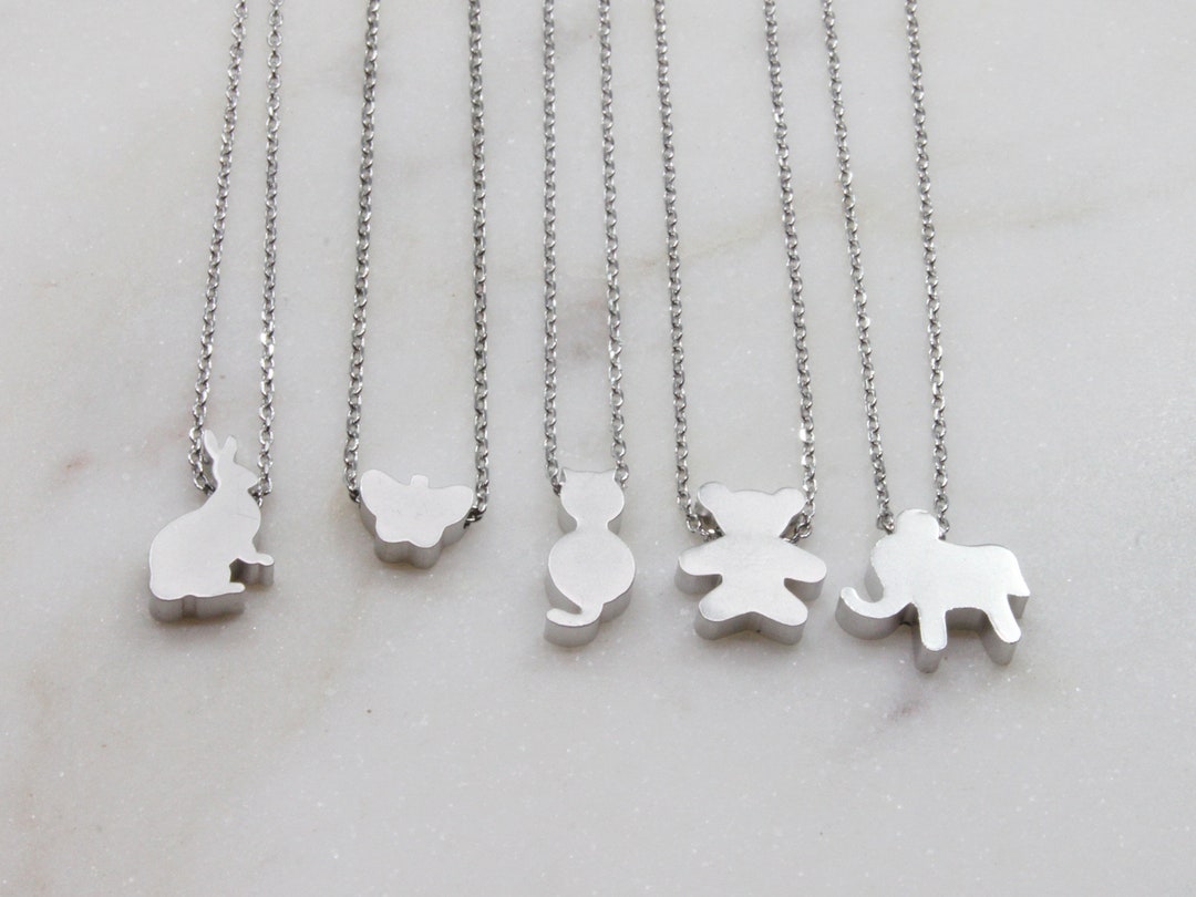 Cute Tiny Animal Charm Necklace / Simple Initial Rabbit / Butterfly ...