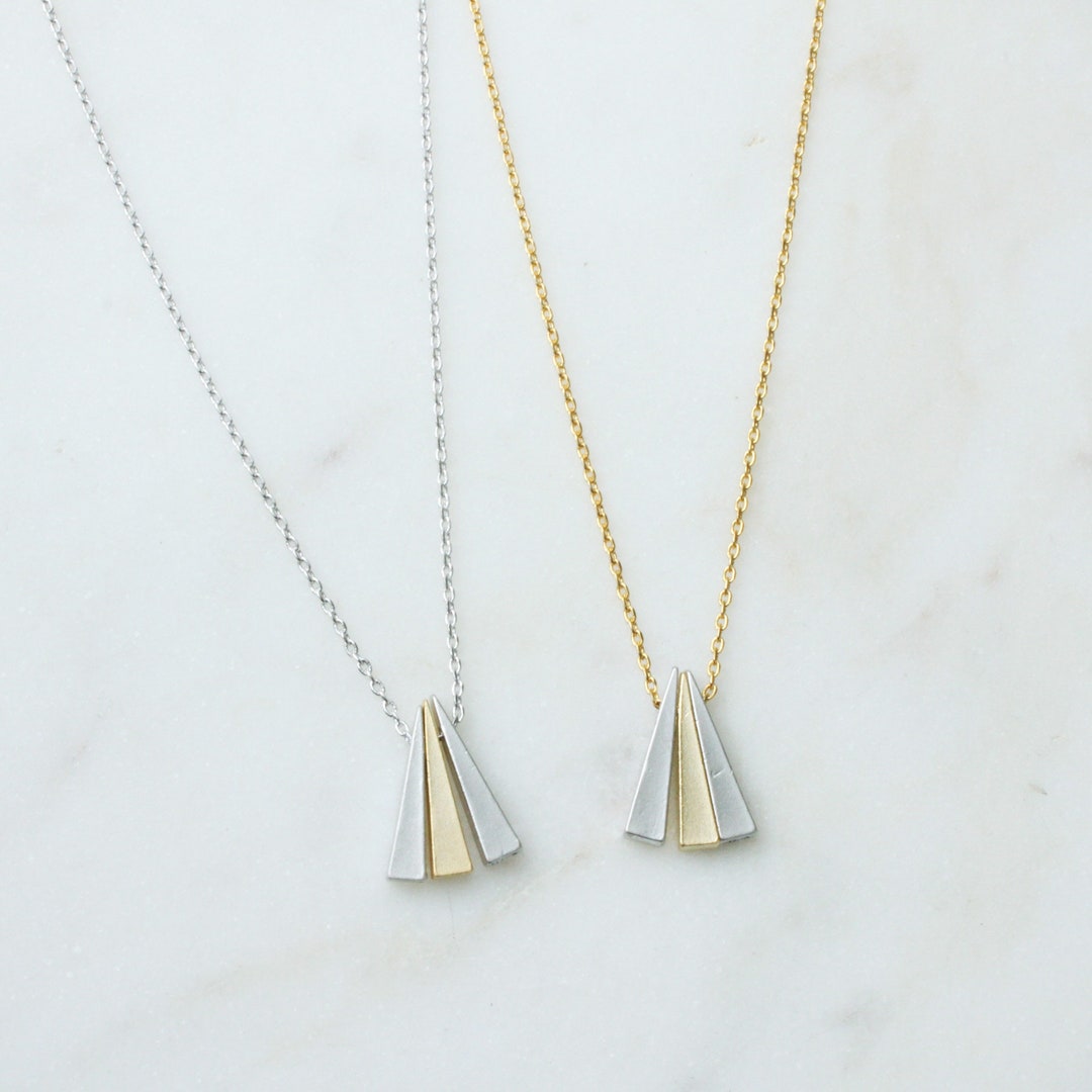 Tiny Geometric Triangle Necklace, Trio Triangle, Three Triangle ...