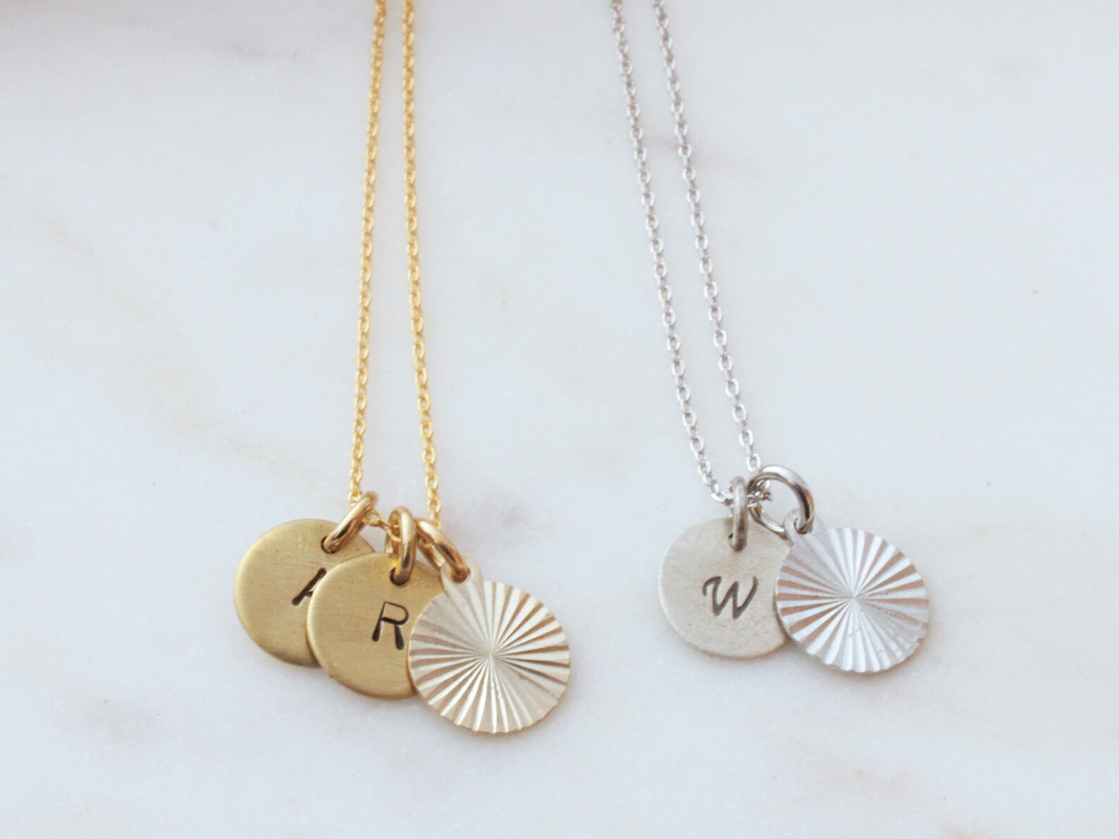 Personalized Simple Disc Round Drops Necklace, Gold Initial Disc Coin ...