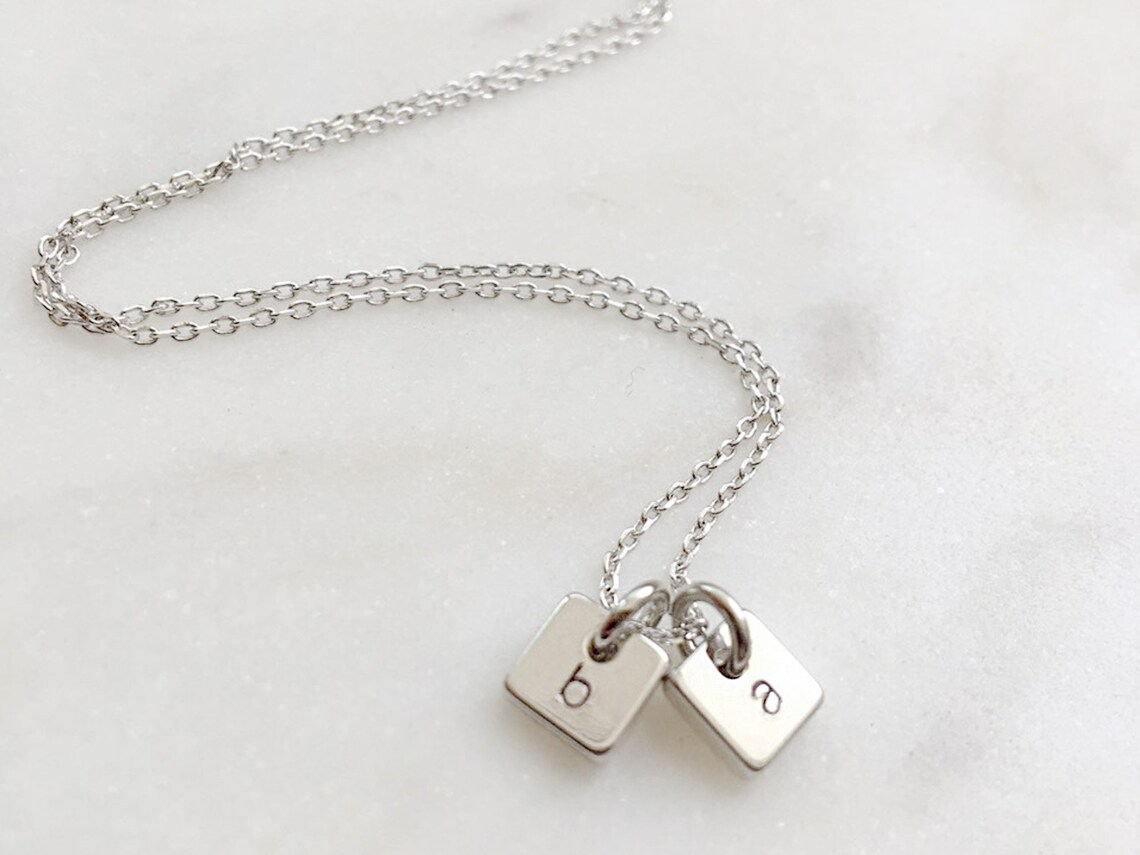 Personalized Initial Square Necklace Custom Engraved Initial | Etsy