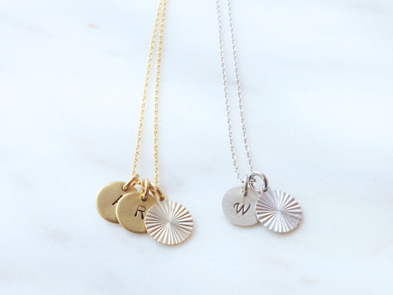 Personalized Simple Disc Round Drops Necklace, Gold Initial Disc Coin ...
