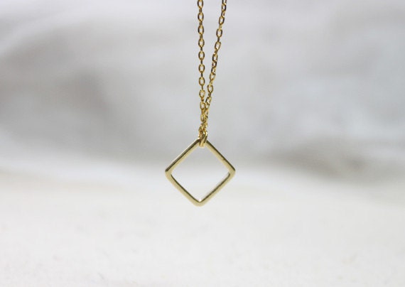Simple Modern Jewelry - Gold Square Ring Necklace, Open Square Necklace ...