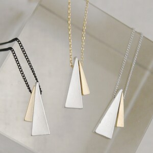 Two Twin Triangle Necklace on Black Chain Necklace, Simple Geometric ...