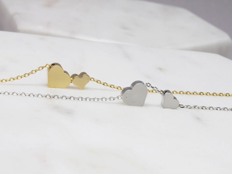 Cute Two Heart Charm Necklace Double Hearts Necklace Twin | Etsy