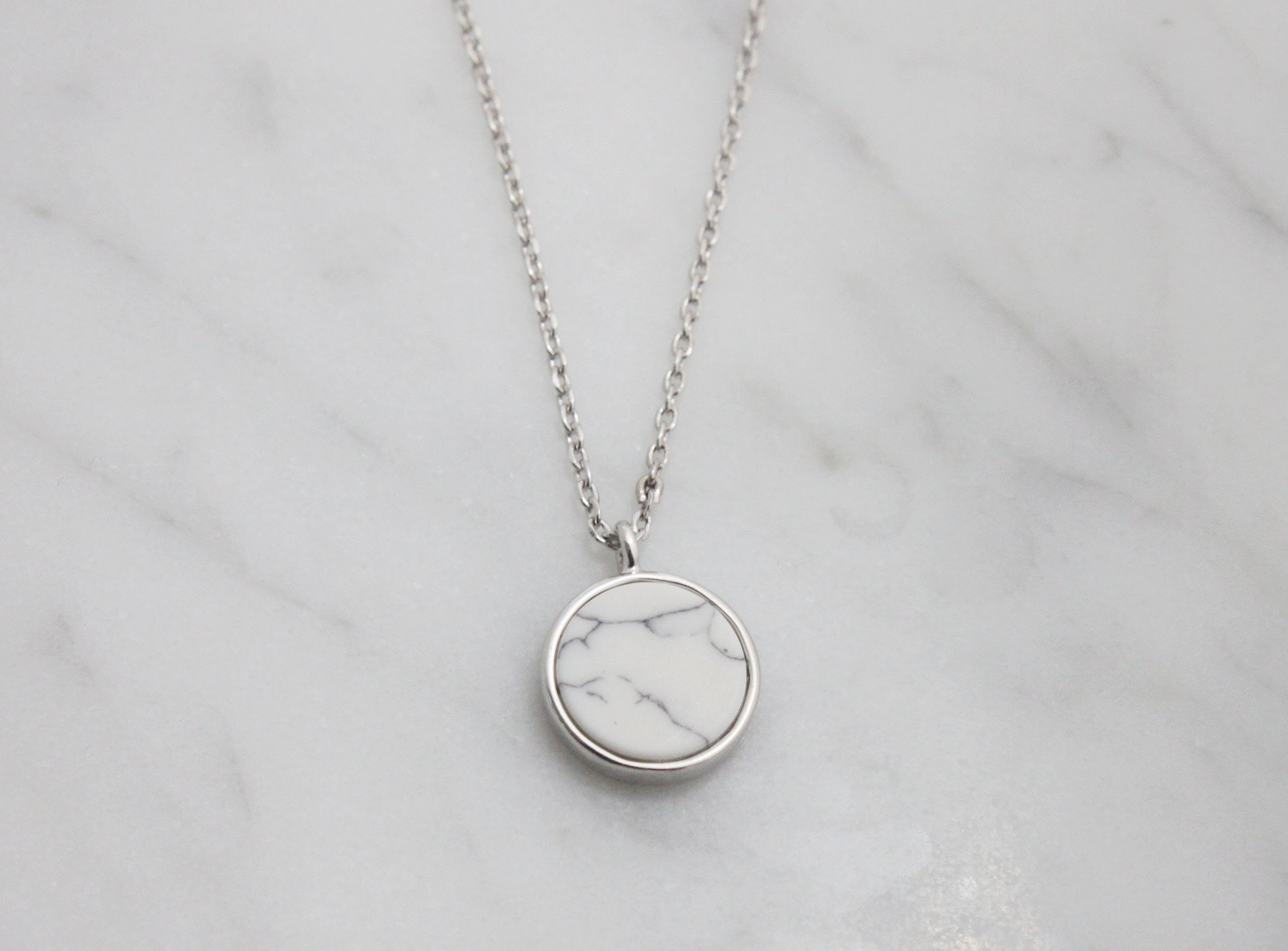 Howlite pendant silver coin disc Necklace Marble Disc Coin | Etsy