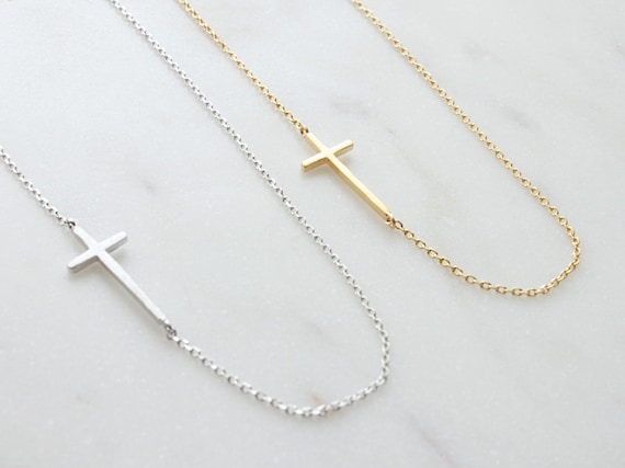 Sideways Cross Necklace off Centered Horizontal Cross | Etsy