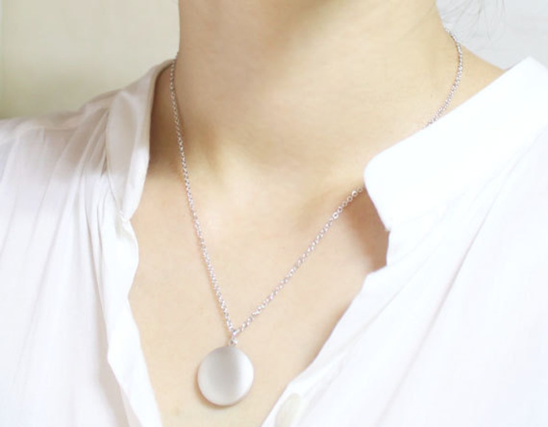 Personalized Round Silver Locket, Silver Round Locket Initial Disc ...