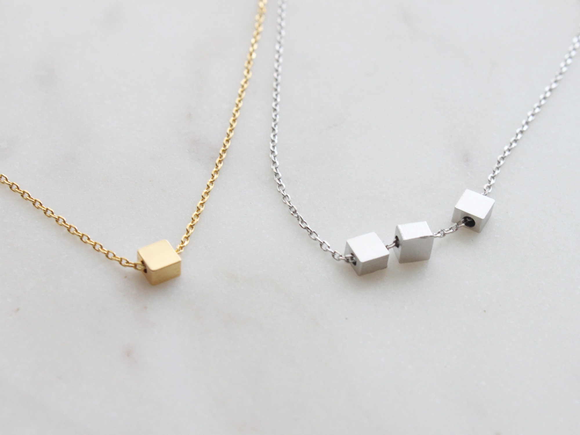 Simple Three Square Necklace Geometric Square necklace Cube | Etsy