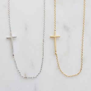 Sideways Cross Necklace, Gold Horizontal Cross Necklace, Sideways Cross ...