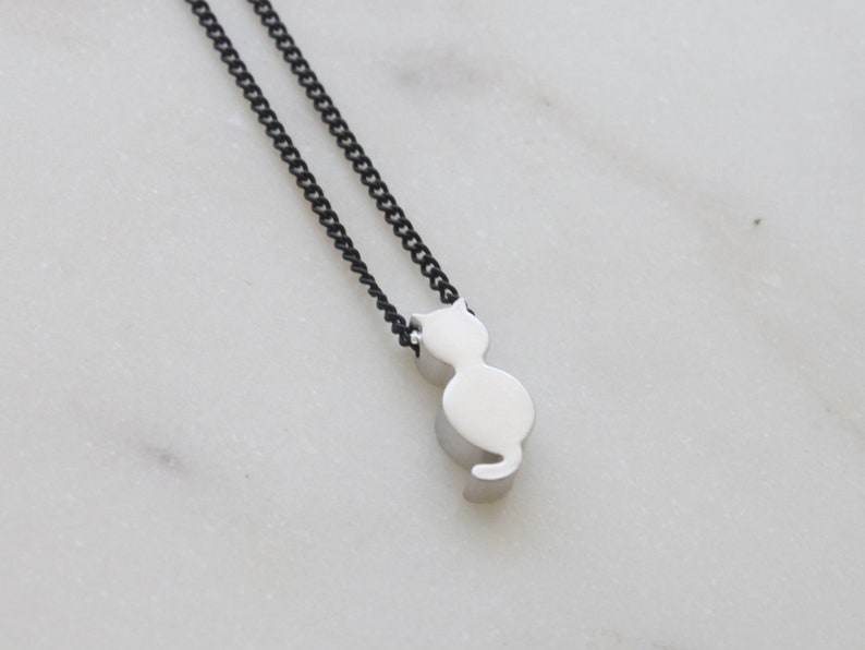 Cute Cat Black chain Necklace Silver Initial Cat Necklace | Etsy