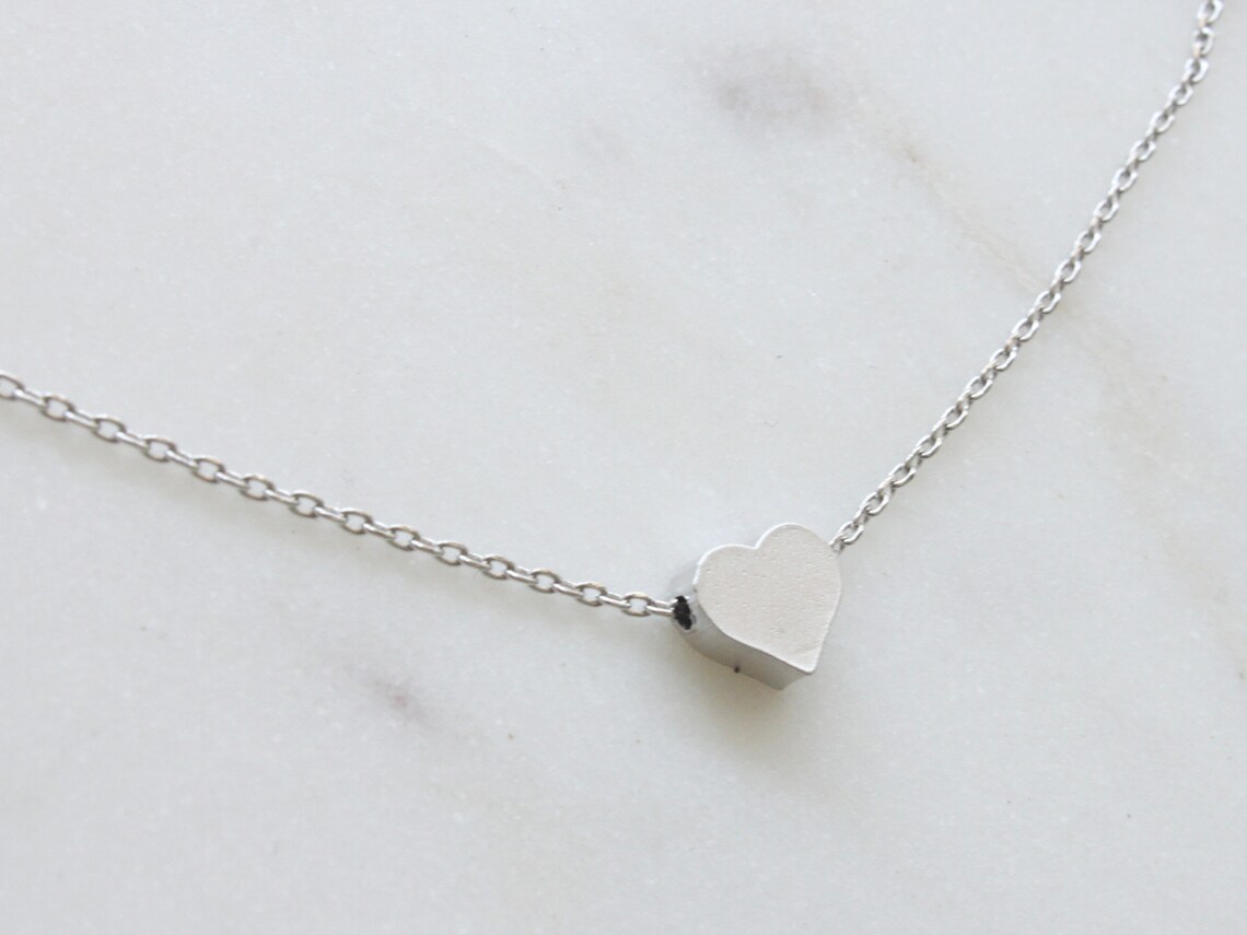 Cute tiny silver Heart charm Necklace Custom Simple Initial | Etsy