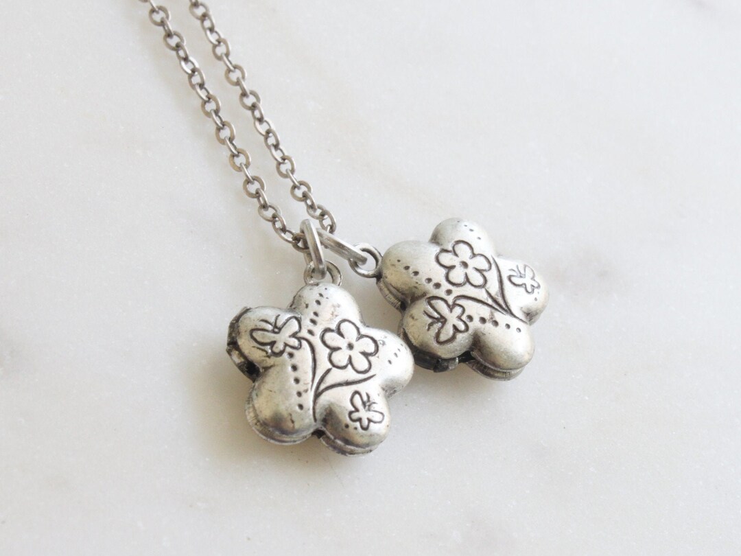 Vintage Style Cute Floral Mini Locket, Tiny Twin Two Flower Locket ...