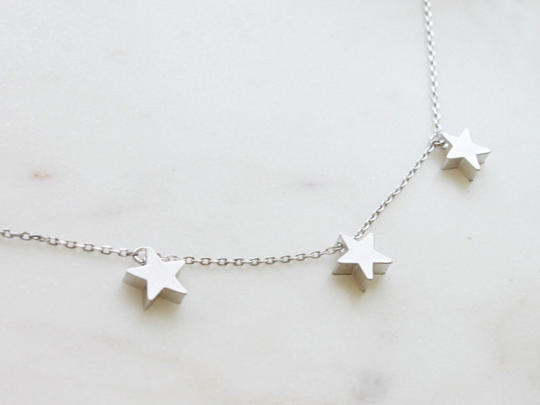 Simple Three STAR Necklace, Silver Triple Star Necklace, Trios Star ...