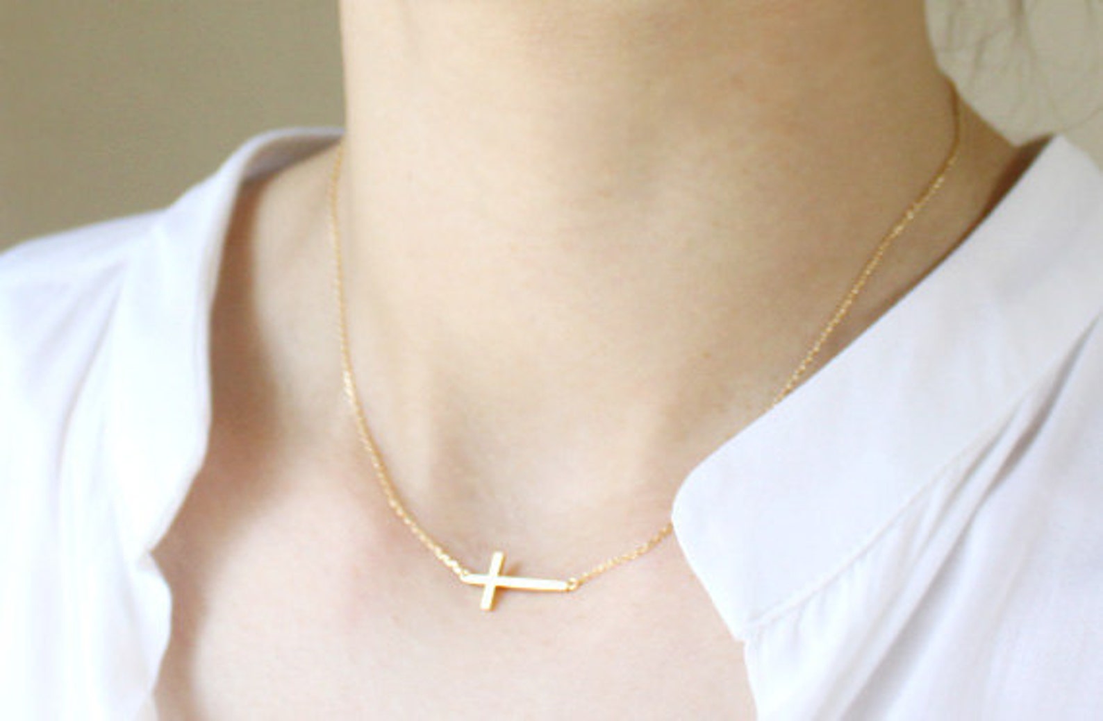 Sideways Cross Necklace Gold Horizontal Cross Necklace - Etsy