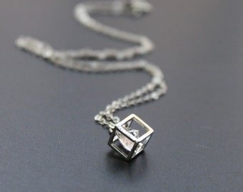 Silver Cube Necklace | Etsy