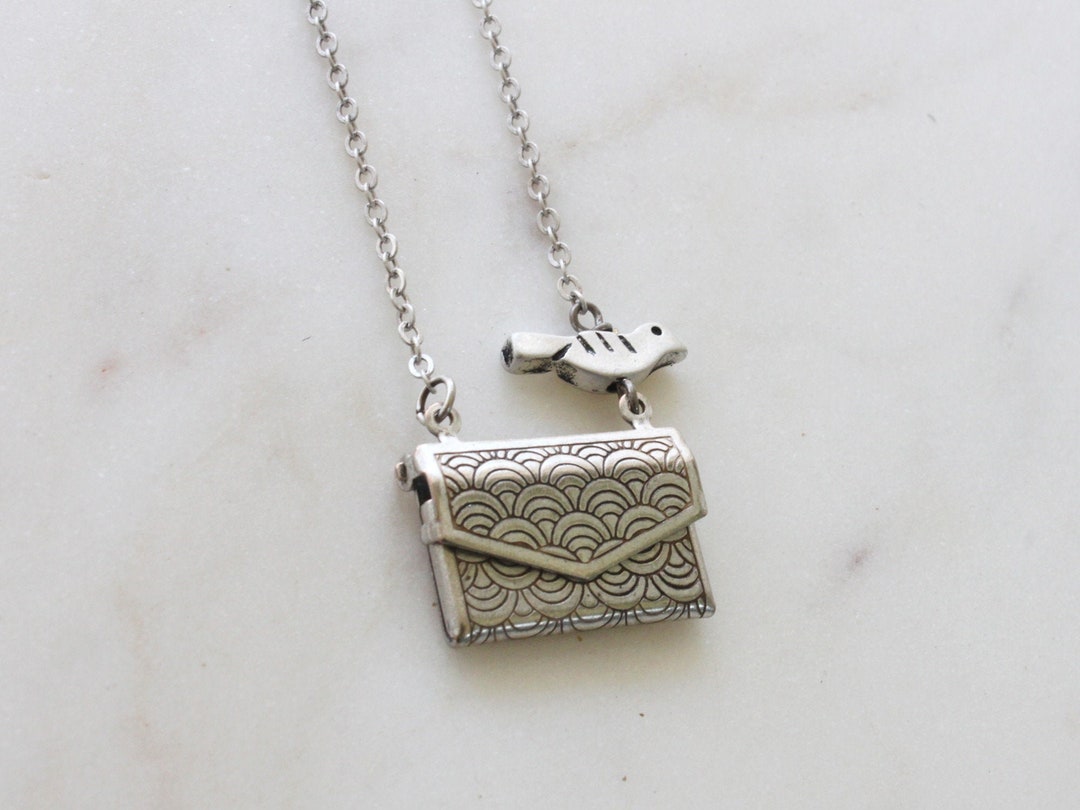 Vintage Style Message Envelope Necklace, Silver Envelope Locket ...