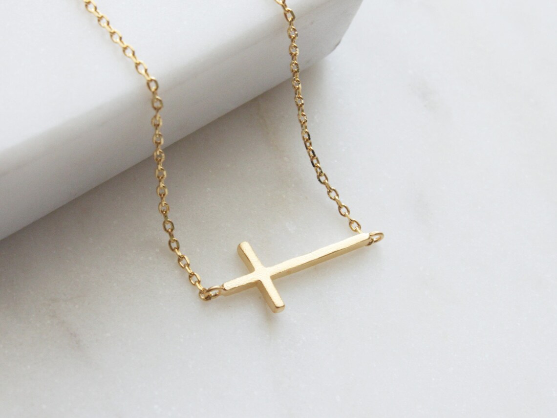 Sideways Cross Necklace Gold Horizontal Cross necklace | Etsy
