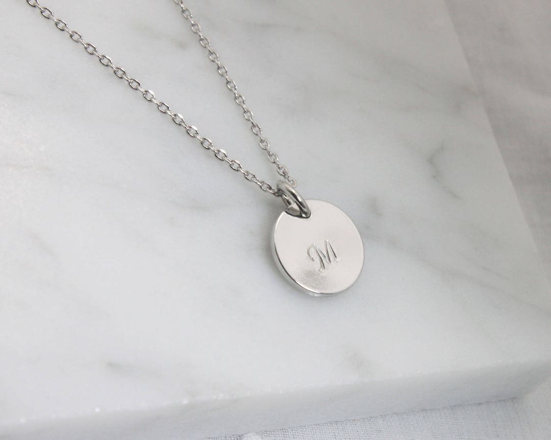 Personalized Initial Silver Coin Disc Necklace Custom Initial - Etsy