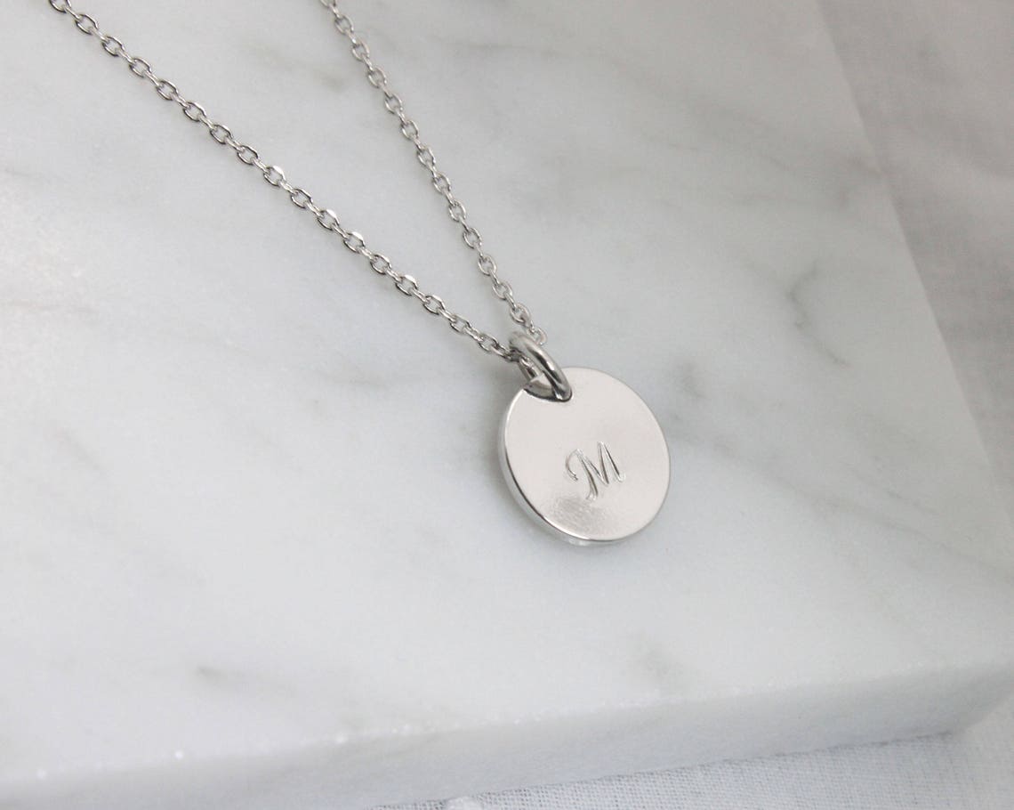 Personalized Initial Silver Coin Disc Necklace Custom Initial - Etsy