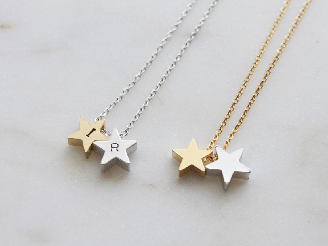 Personalized Initial Two Stars Necklace, Custom Double Initial Stars ...