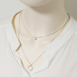 Simple Mod Geometric Shapes Necklace, Silver Geometric Layering ...