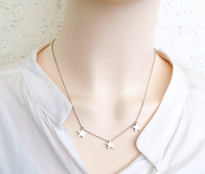 Simple Three STAR Necklace Silver Triple star necklace Trios | Etsy