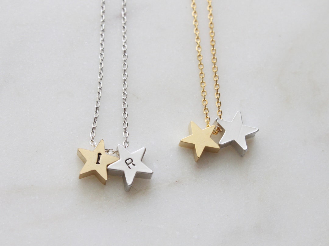 Personalized Initial Two Stars Necklace, Custom Double Initial Stars ...